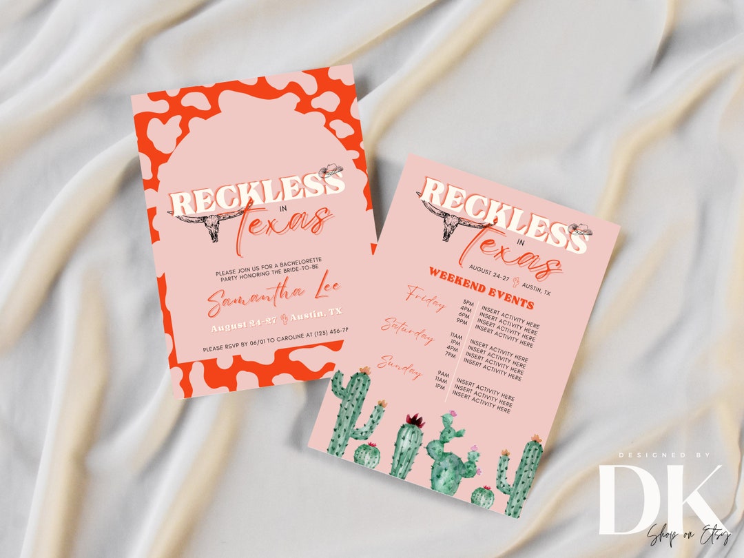 Bachelorette Party Invitation + Itinerary | Reckless in Texas | Rodeo ...