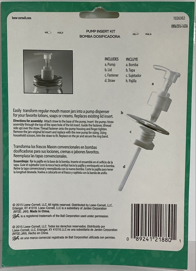 LID With PUMP INSERT Kit for Regular Mouth Mason Jars Transform Mason ...