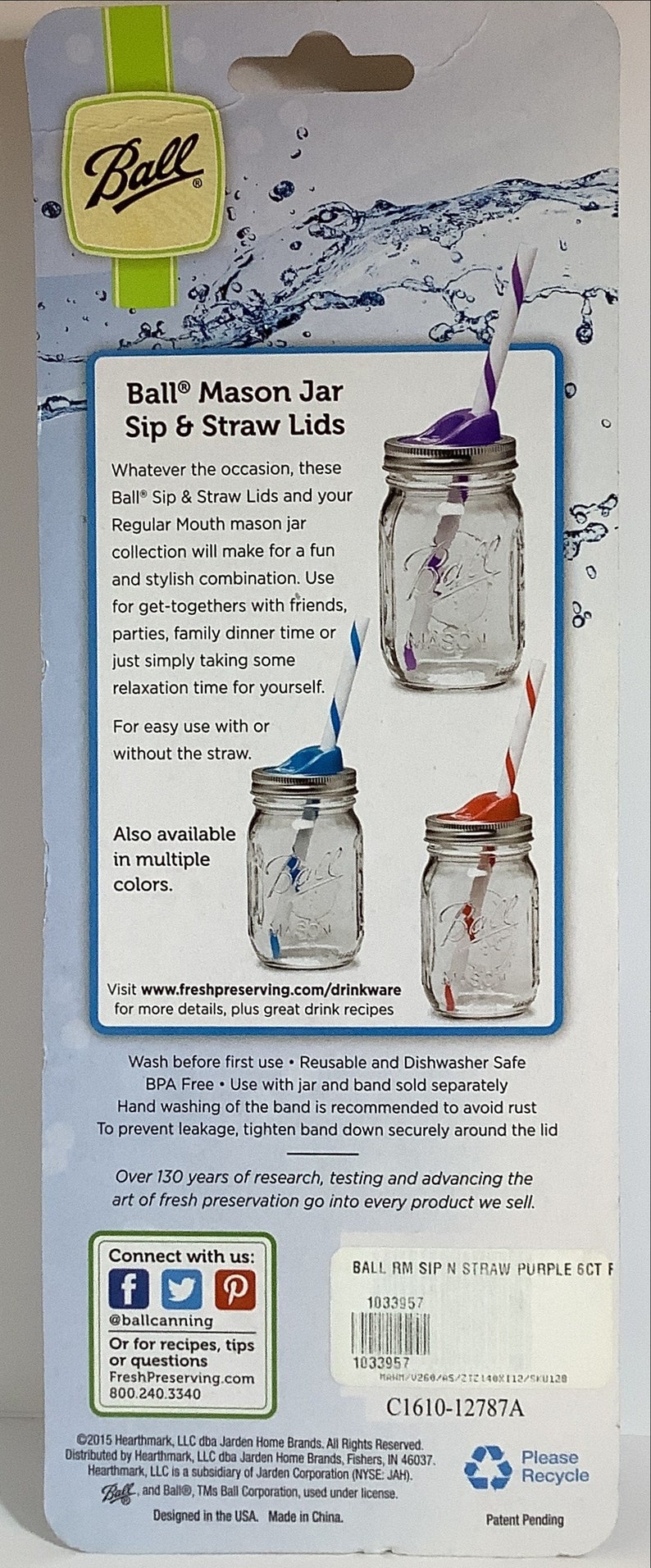 SIP & STRAW LIDS for Regular Mouth Mason Jars Purple– 4pk Brand: Ball ...