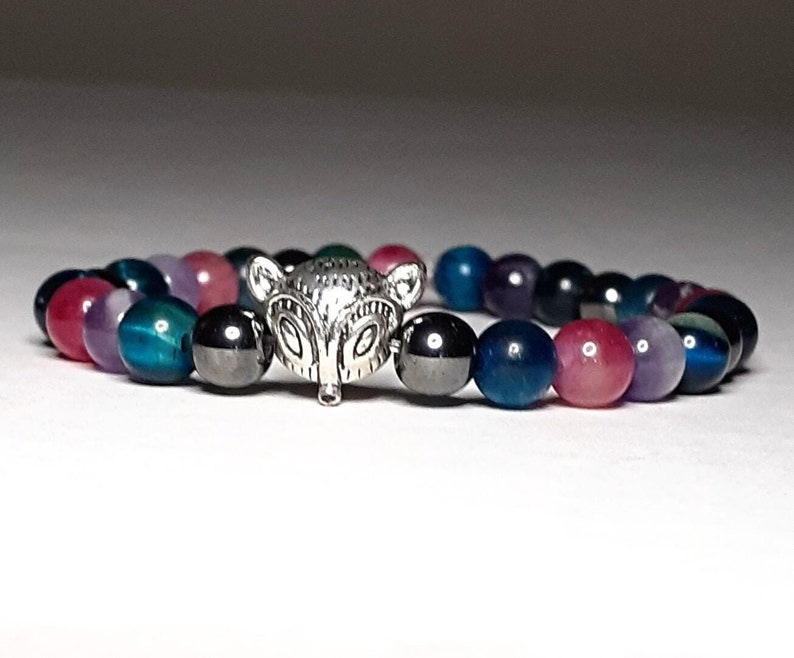 Natural Healing Crystal Gemstone Bracelet, Silver Fox Accent Bead - Fox ...