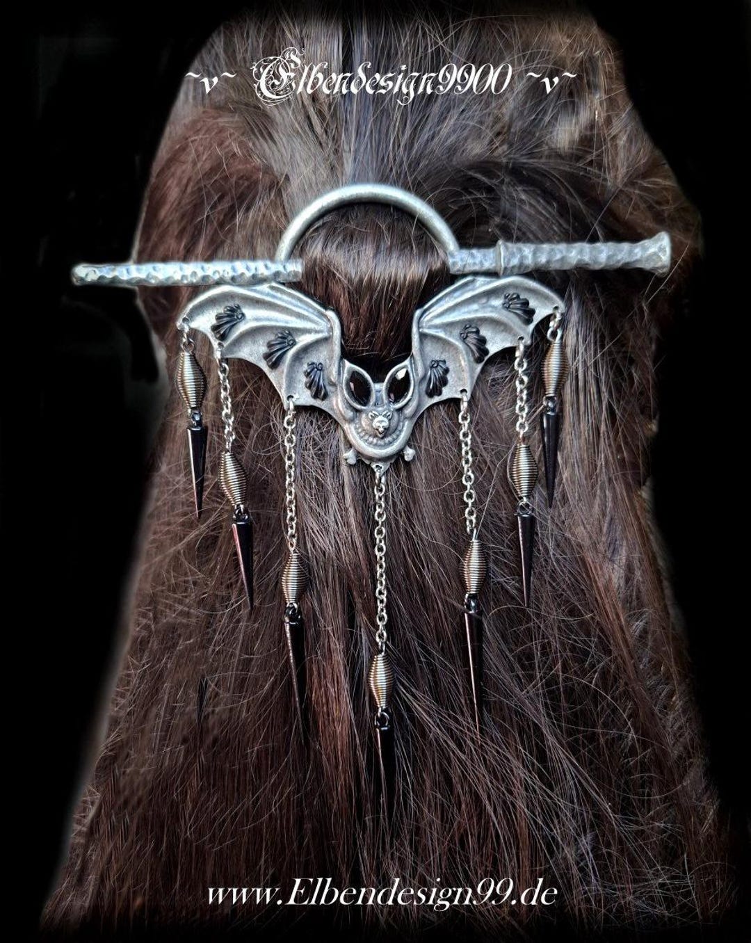 Hair Accessory With Pin Wicca Black Bat Spikes Gothic Steampunk Pagan ...