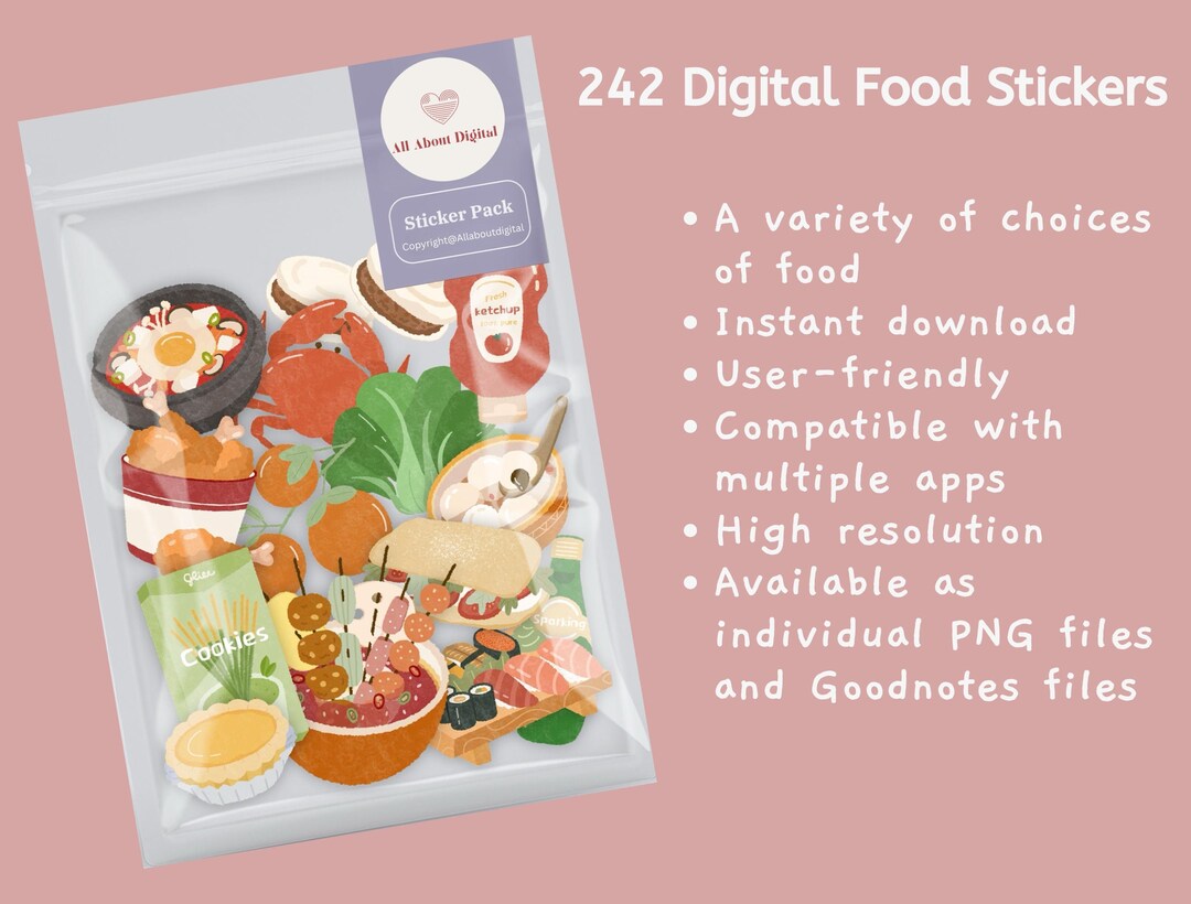 242 Digital Food Stickers Pack – Adorable and Vibrant High-quality Food ...