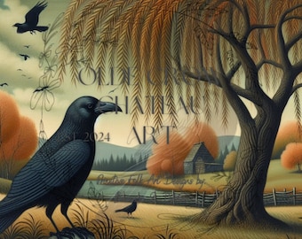 Early American Style Folk Art Digital Painting of Primitive Colonial ...