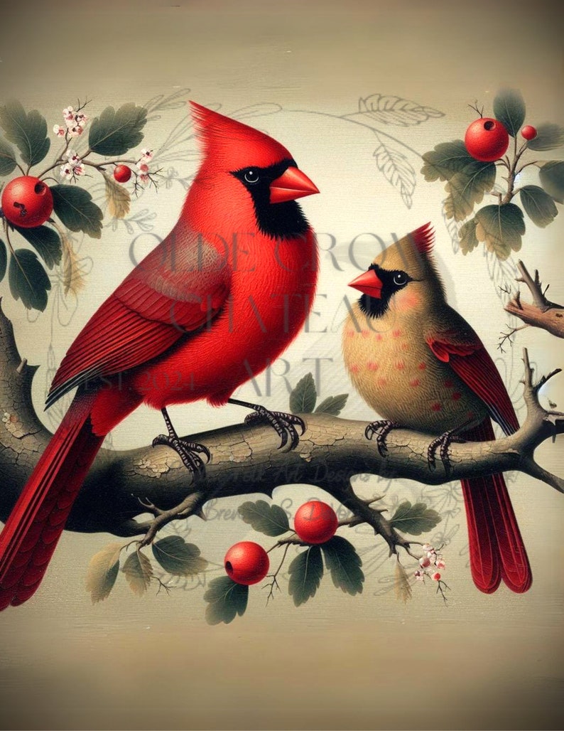 Early American Colonial Folk Art Digital Painting of Cardinal, Portrait ...