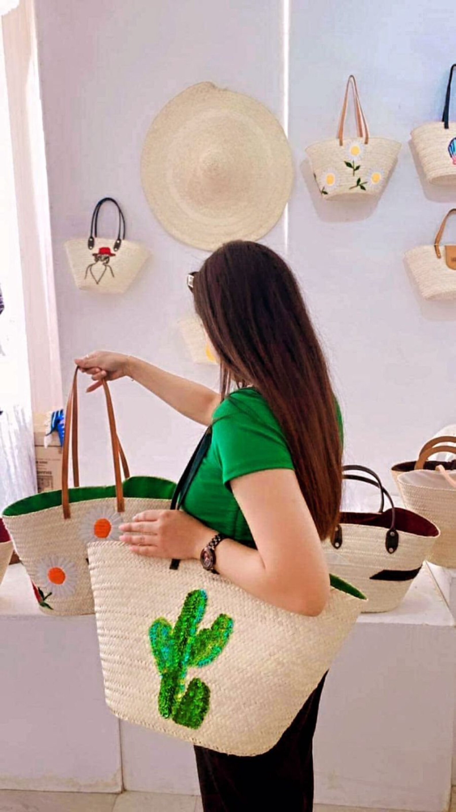 Green Cactus-inspired Straw Tote Bag Trendy Woven Basket With Unique ...