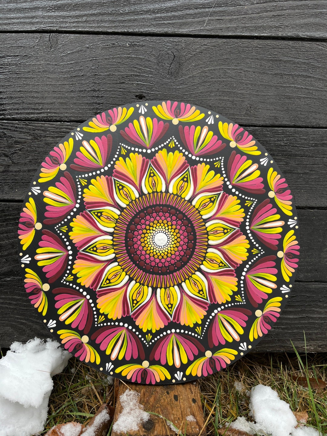 Mandala Dot Wall Art Decor | Hand Painted Acrylic | 30cm Round MDF Art ...