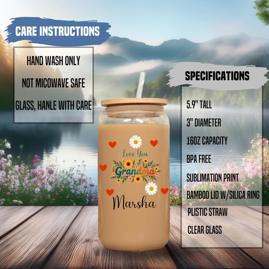 Custom Glass Cup Tumbler for Christmas, Iced Coffee Cup, Personalized ...