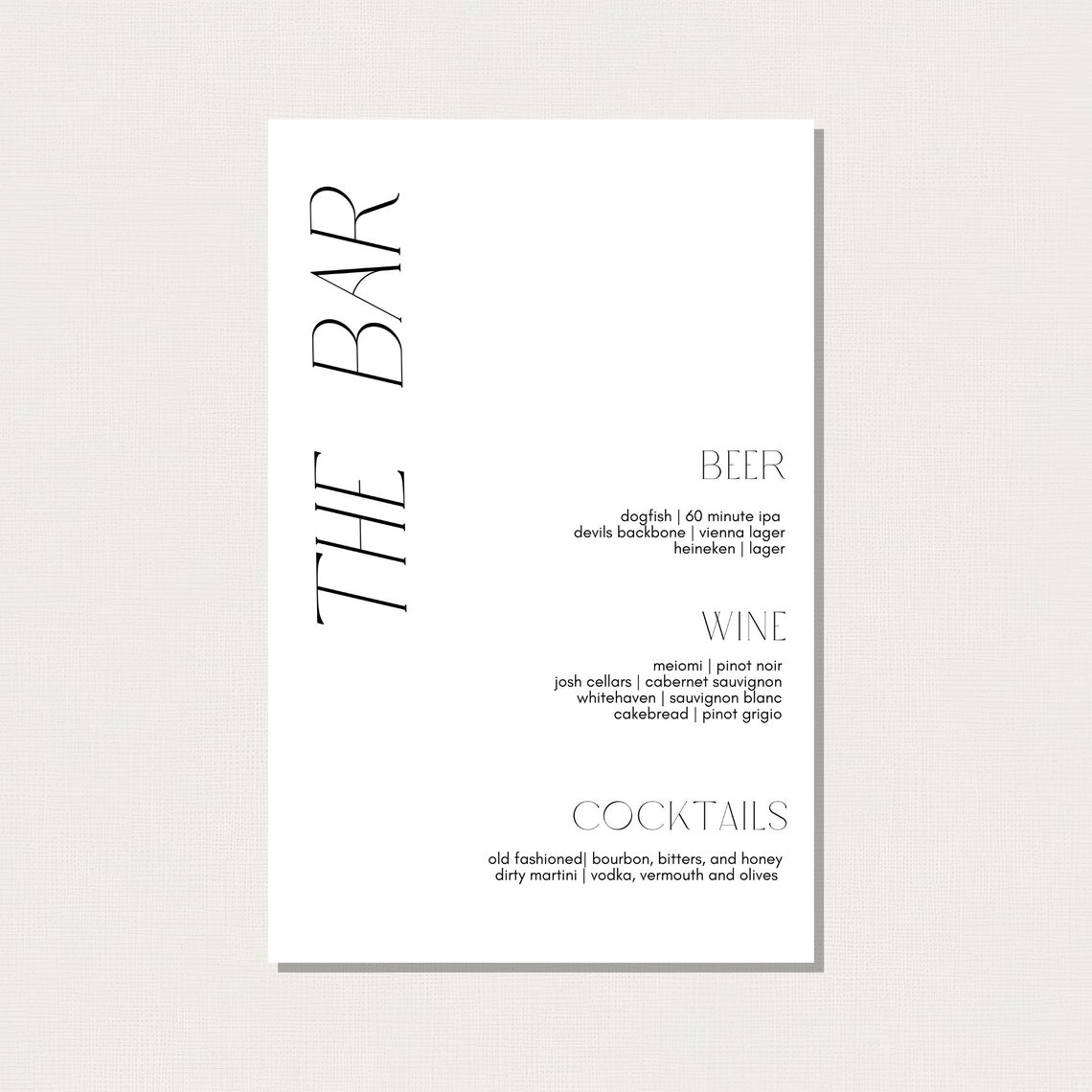 Modern Minimal Bar Signage Sans Serif Modern Font Wedding Bar Signage ...