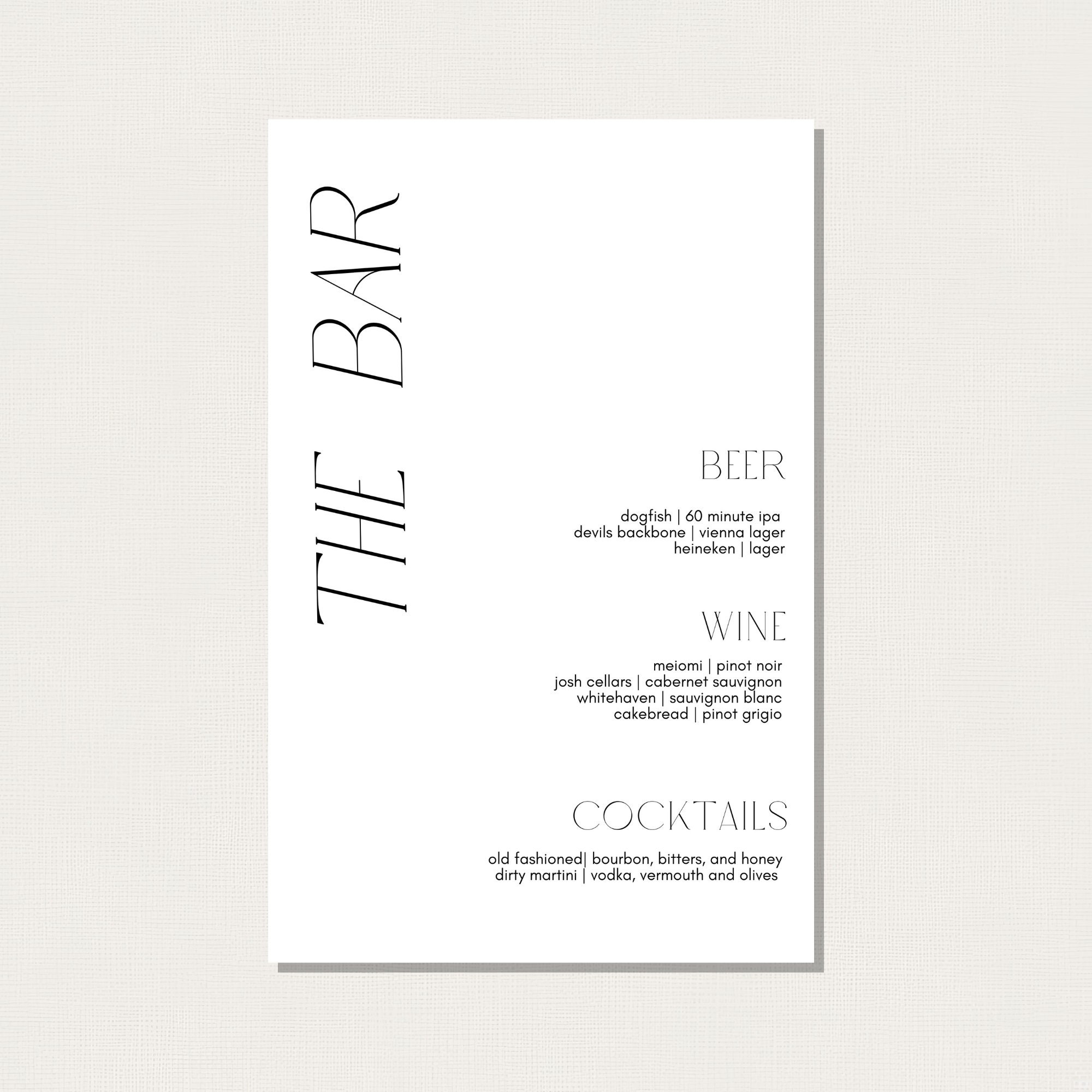 Modern Minimal Bar Signage Sans Serif Modern Font Wedding Bar Signage ...