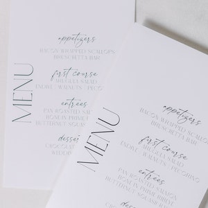Modern Minimal Menu Card for Place Setting Wedding Template Elegant ...