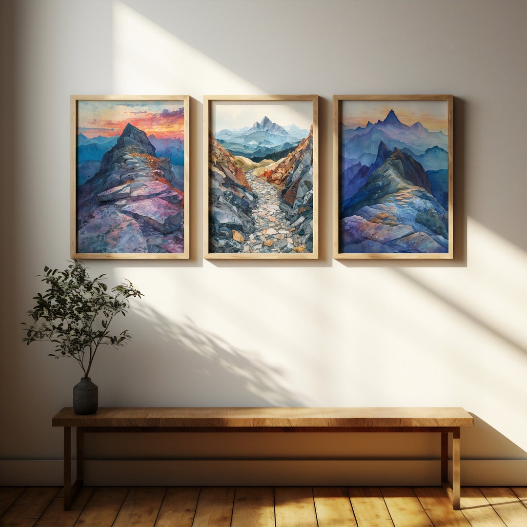 Triptych Mountain Prints Gallery Wall Set of 3 Textured Mountain ...