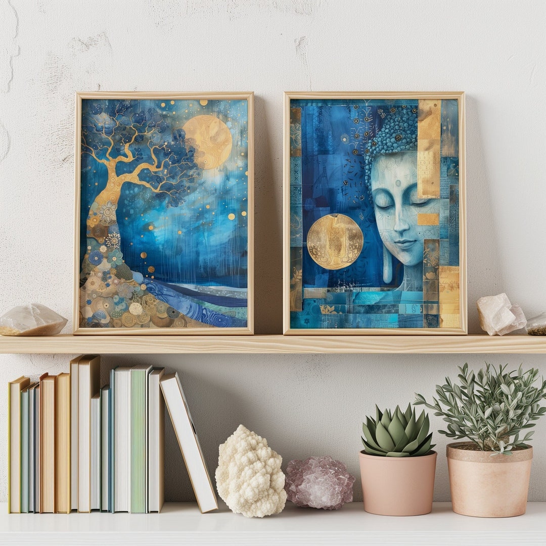 Spiritual Journey Collage Art Set of 2 Serene Watercolor With Mixed ...
