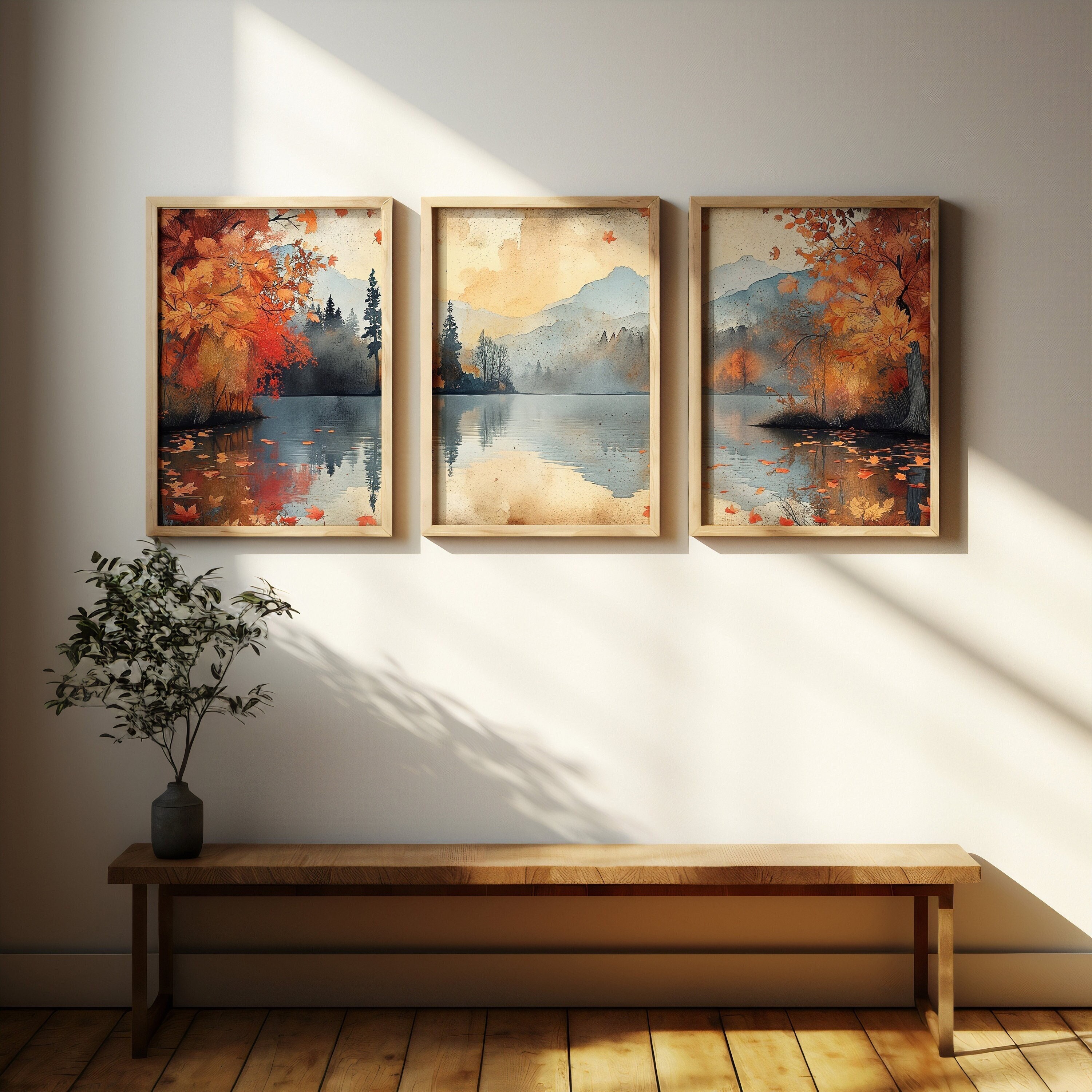 3 Piece Wall Art, Autumn Art Gallery Wall Set, Watercolor Autumn Print ...
