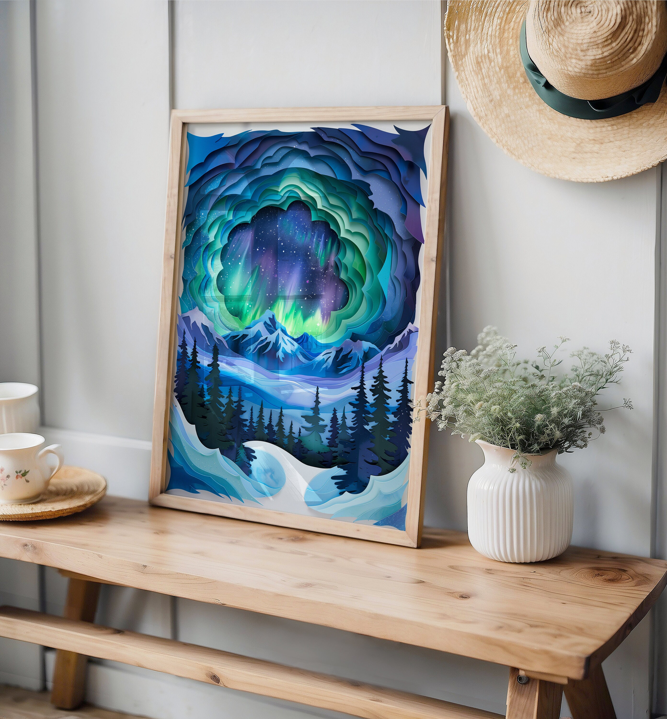 ENCHANTING Northern Lights Papercut Landscape, Mystical Aurora Boreal ...