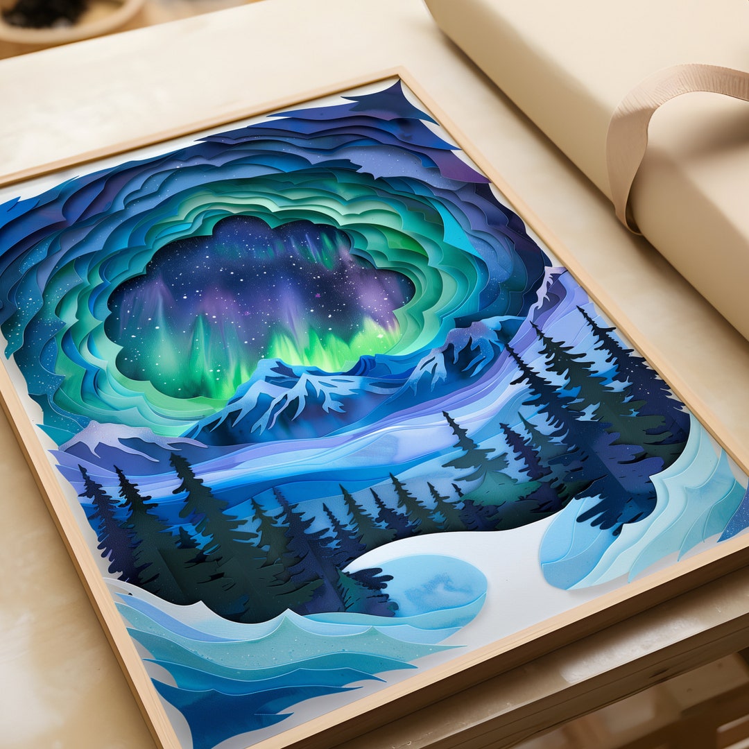 ENCHANTING Northern Lights Papercut Landscape, Mystical Aurora Boreal ...