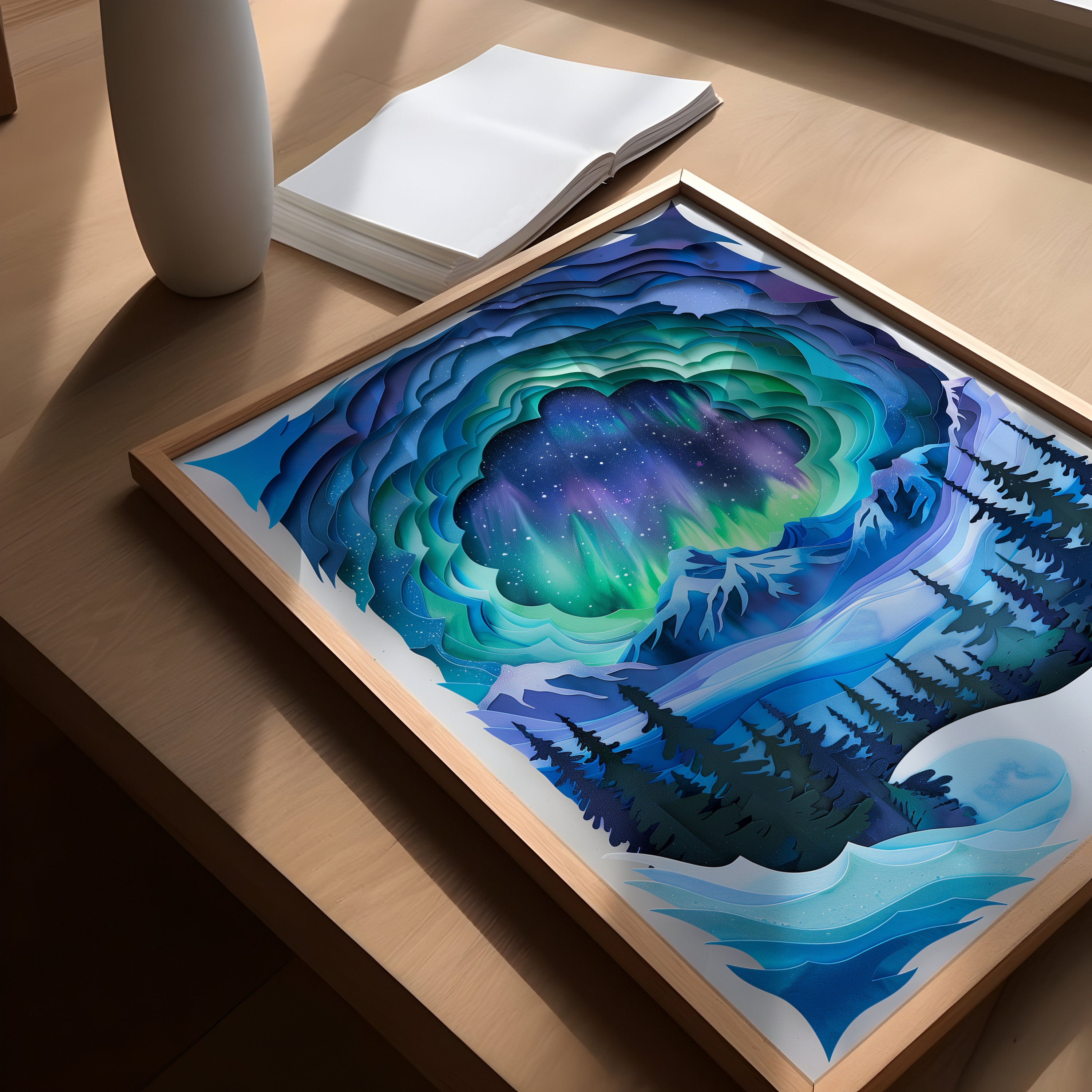 ENCHANTING Northern Lights Papercut Landscape, Mystical Aurora Boreal ...