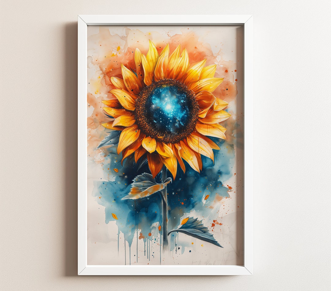 Printable COSMIC SUNFLOWER Water Color Painting Digital Scenic Plant ...