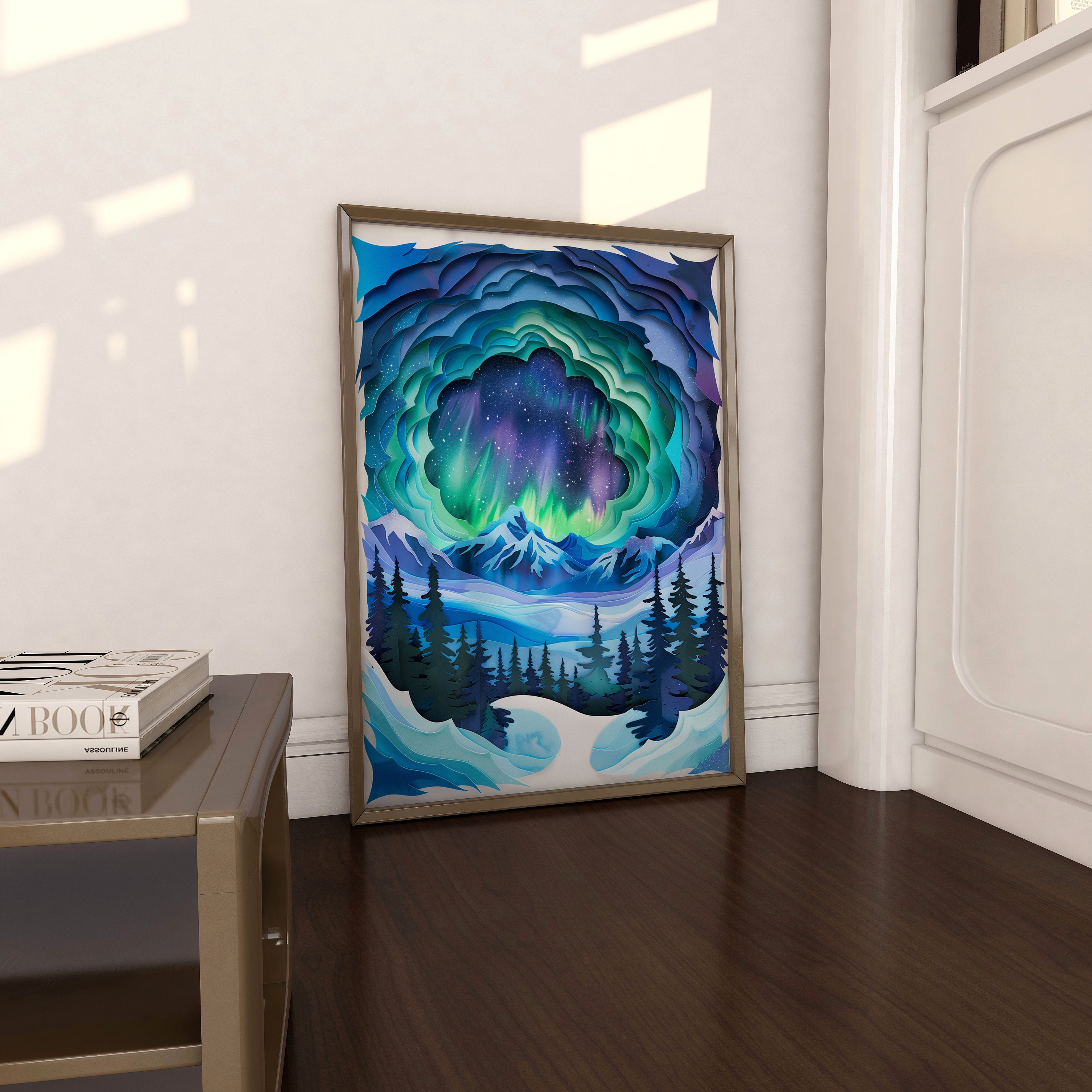 ENCHANTING Northern Lights Papercut Landscape, Mystical Aurora Boreal ...