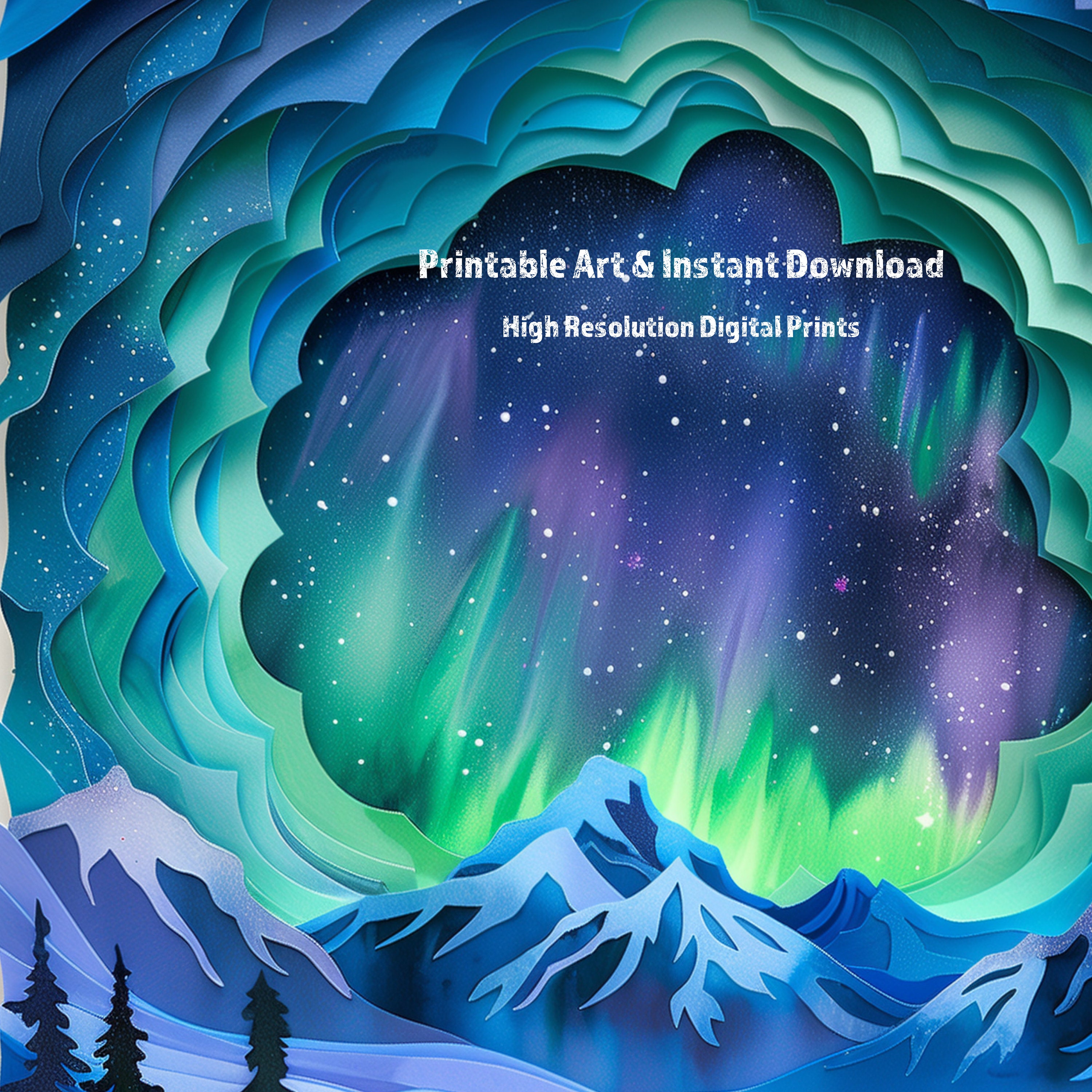 ENCHANTING Northern Lights Papercut Landscape, Mystical Aurora Boreal ...