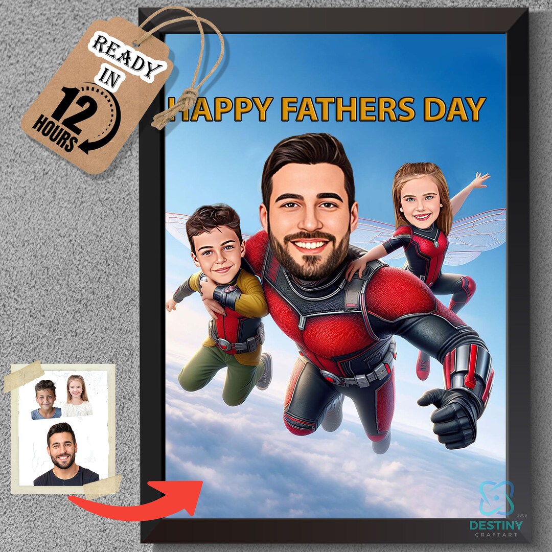 Custom Ant-man Caricature Portrait, Dad and Son Superhero Cartoon ...