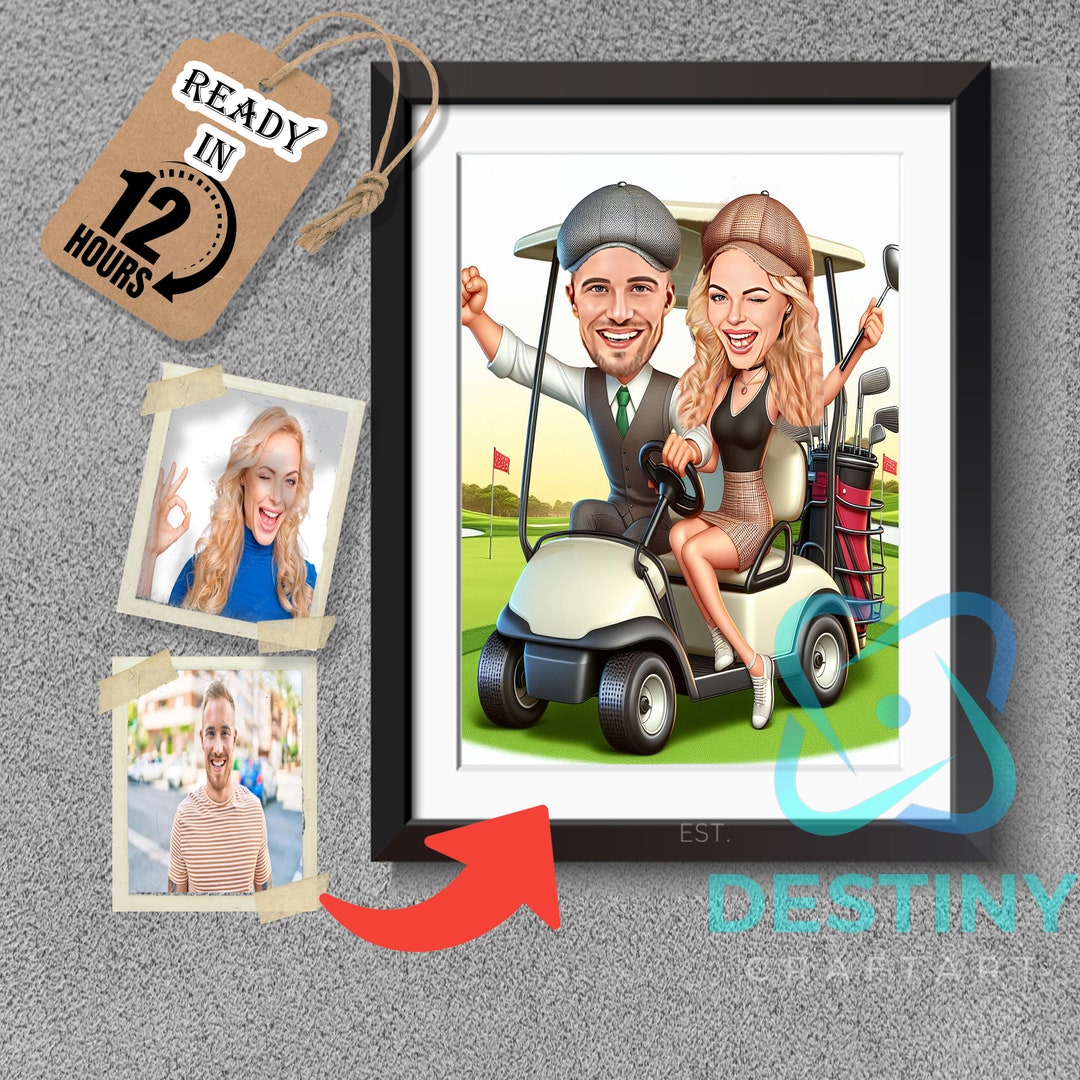 Golfer Couple Cartoon , Custom Caricature, Digital Caricature ...