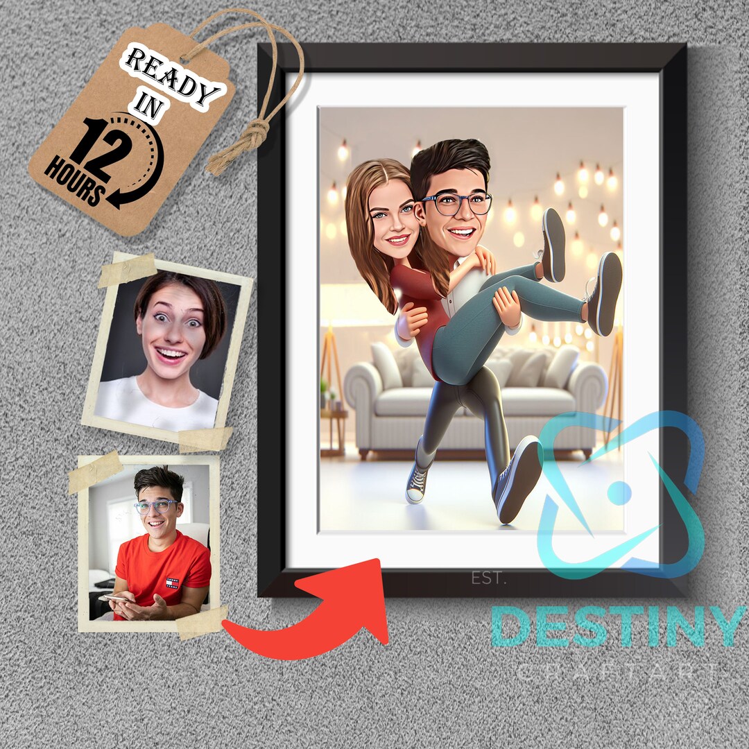 Just Married Couple Cartoon Portrait Couple Portrait Couple Gift ...