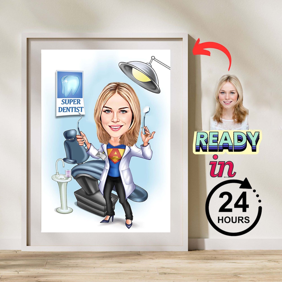 Personalized Super Female Dentist Cartoon Portrait, Custom Female ...