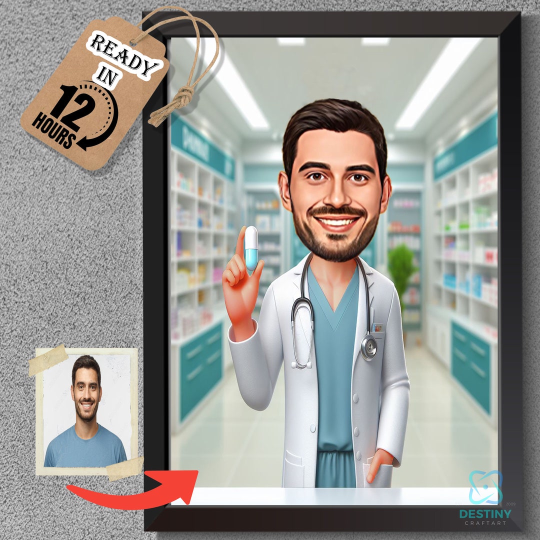 Pharmacist Cartoon Portrait, Doctor Portrait, Gift for Doctor, Custom ...