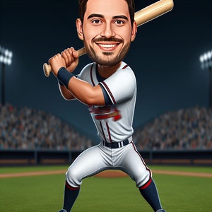 Atlanta Braves Cartoon Portrait Custom Funny Baseball Player Caricature ...
