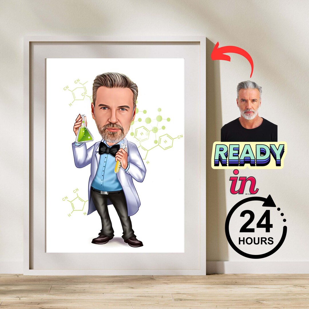 Custom Lab Tech Cartoon Portrait Lab Tech Caricature T For Lab