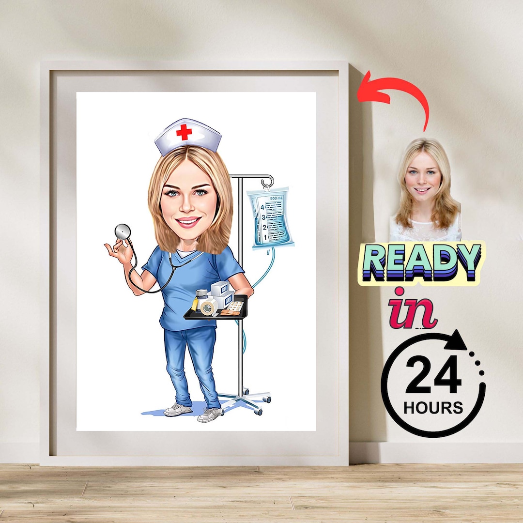 Custom Nurse Cartoon Portrait, Nurse Portrait, Gift for Nurse, Custom ...