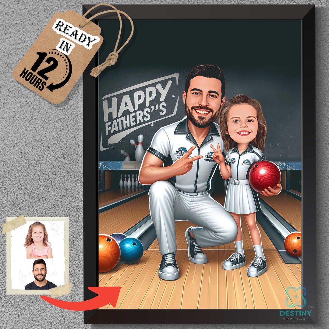 Custom Bowling Dad and Daughter Cartoon Portrait, Funny Bowling Dad ...