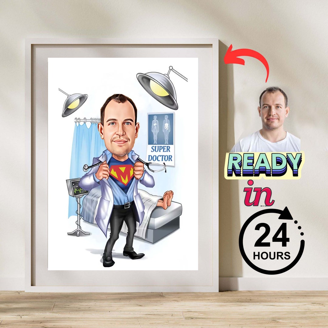Custom Super Surgeon Cartoon Portrait, Surgeon Caricature, Gift for ...