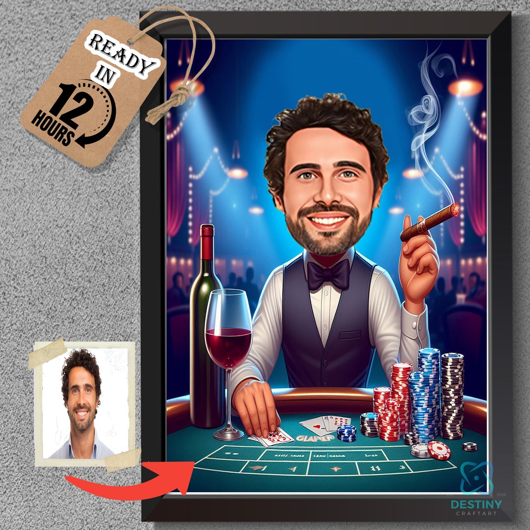 Personalized Poker Cartoon Portrait Poker Caricature, Gift for Male ...