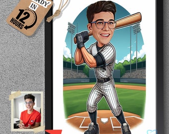 Custom Baseball Player Cartoon Portrait, Baseball Player Caricature ...