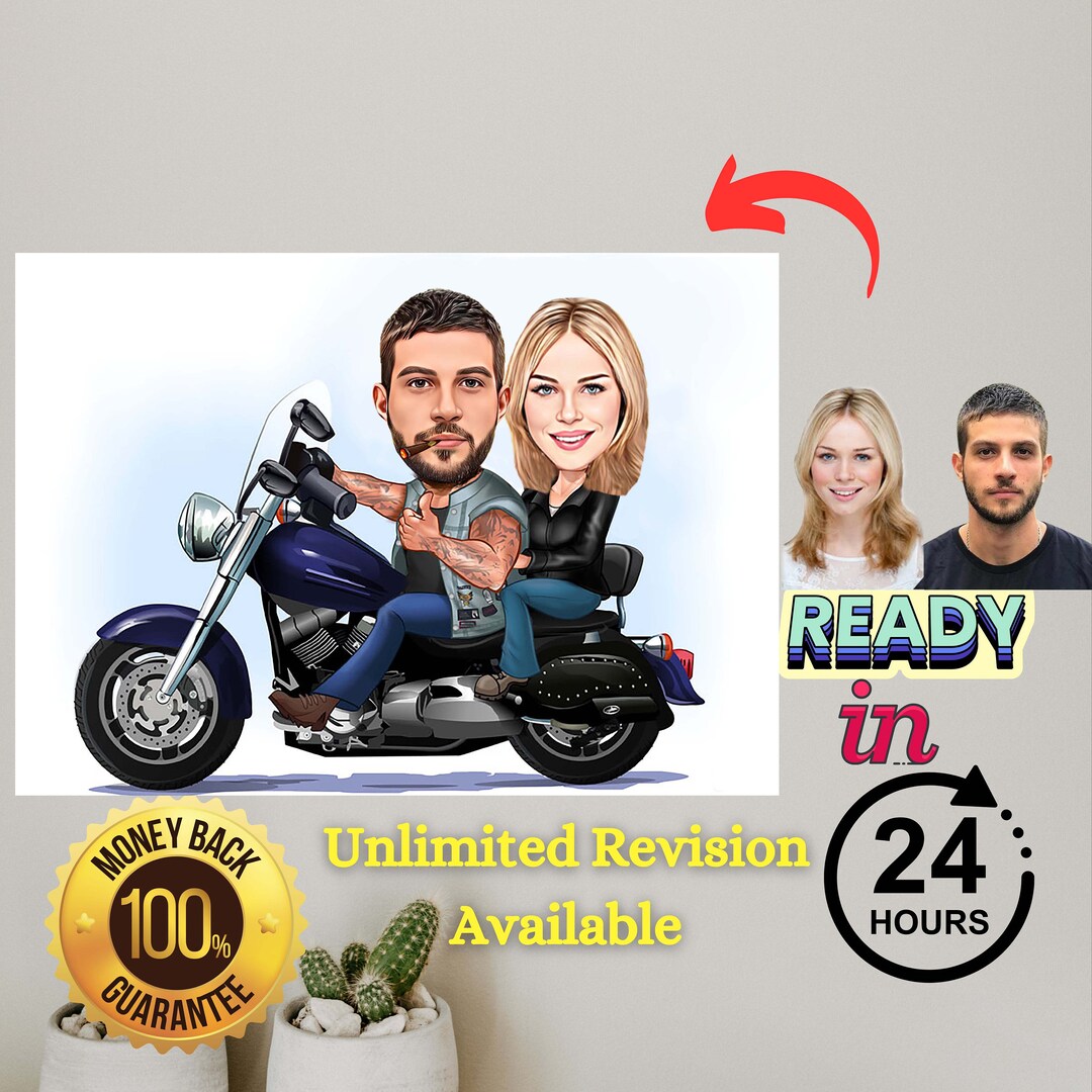 Personalized Couple Motorcycle Cartoon Portrait,custom Motorcyclist ...