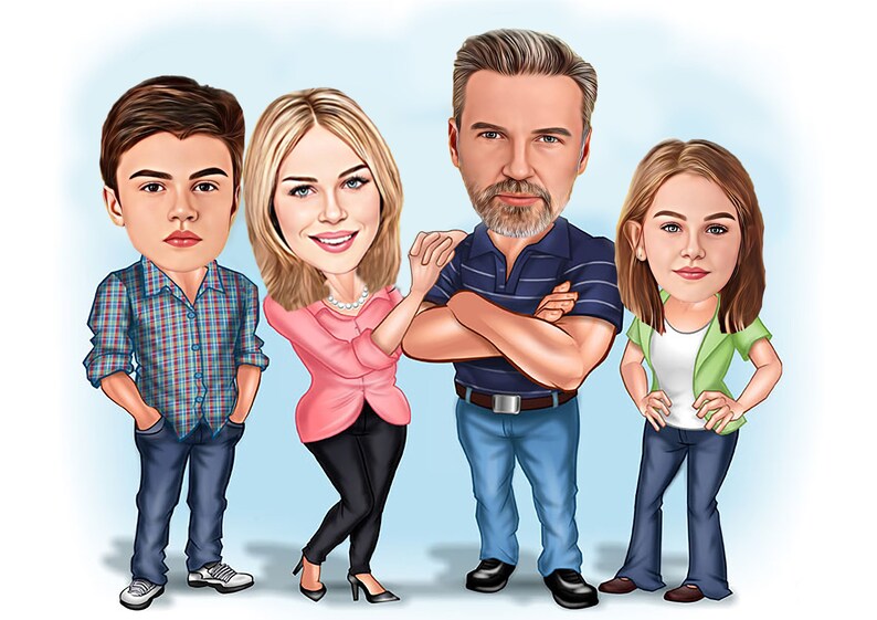 Personalized Family Cartoon Portrait, Custom Family Caricature Drawing ...