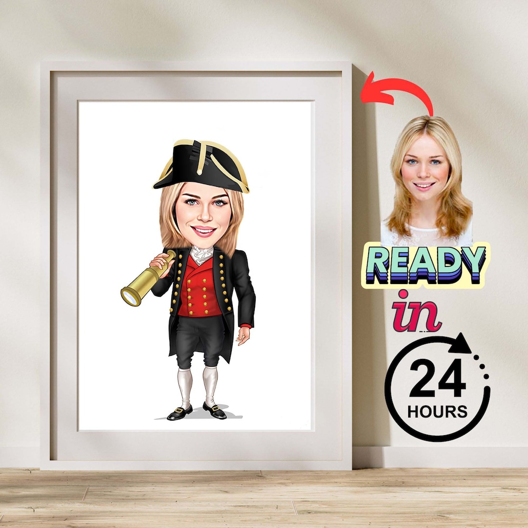 Custom Captain Woman Caricature Personalized Nautical Portrait Gift for ...