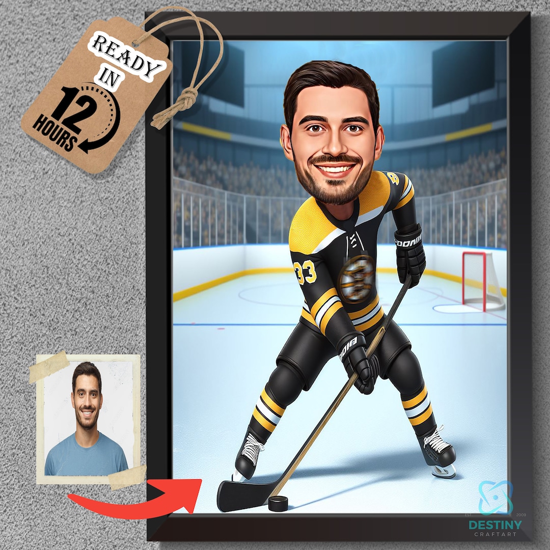 Boston Bruins Cartoon Portrait Custom Funny Icehockey Player Caricature ...