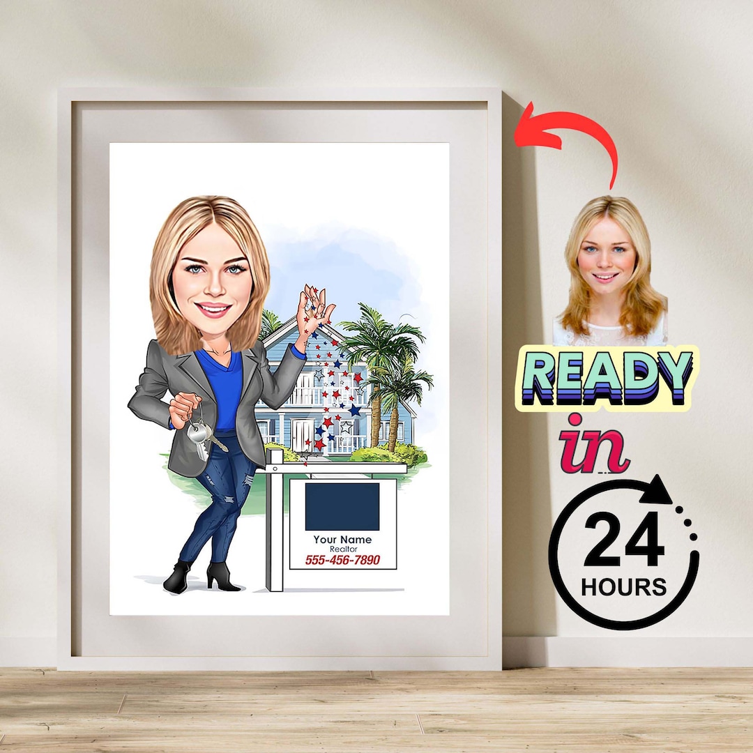 Custom Realtor Cartoon Portrait, Realtor Caricature, Realtor Gift,real ...