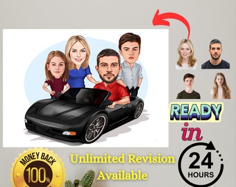 Custom Family Portrait With Car: A Unique Gift for Car Lovers and a ...