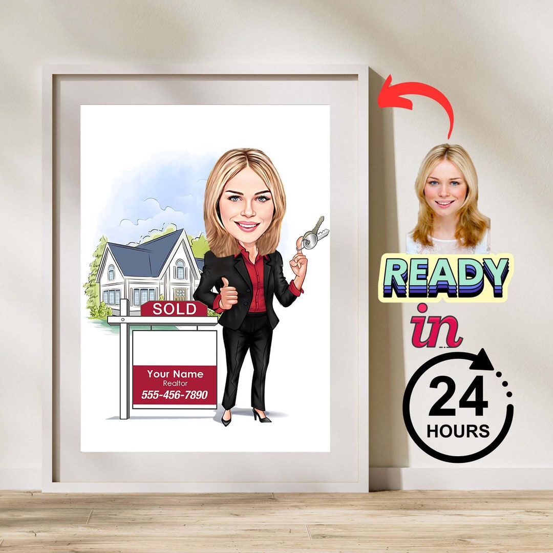 Custom Realtor Cartoon Portrait, Realtor Caricature, Realtor Gift,real ...