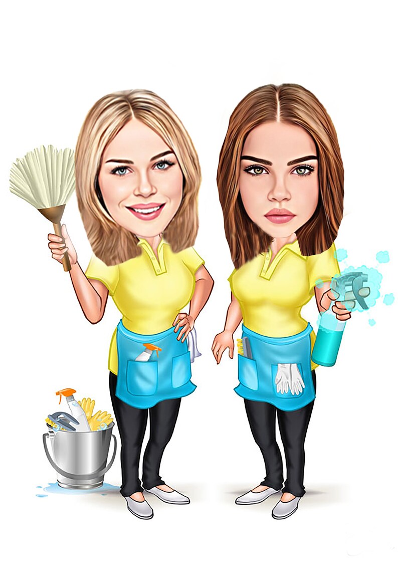 Custom Cleaner Cartoon Portrait, Cleaner Caricature, Gift for Female ...