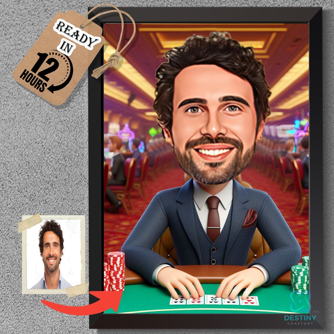 Custom Poker Cartoon Portrait, Poker Caricature, Gift for Male Poker ...