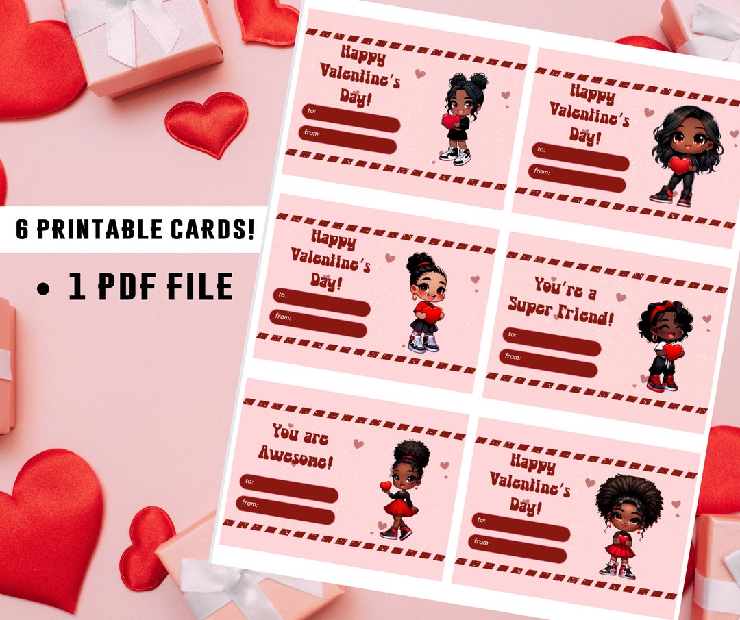 African American Kids Valentine's Cards / Black Girl Printable ...