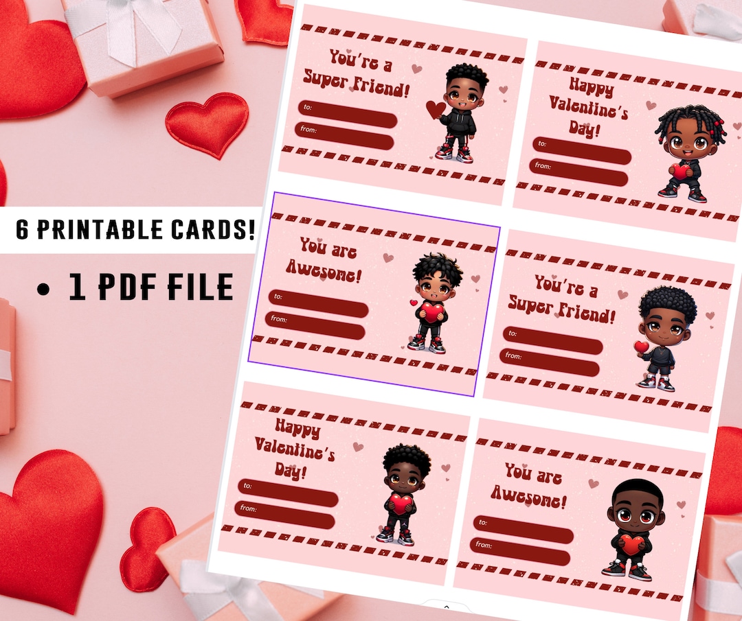 African American Kids Valentines Cards / Black Boy Printable Valentine ...