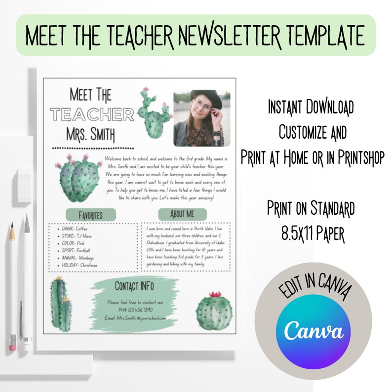 Meet the Teacher Newsletter Template, Teacher Newsletter Editable ...