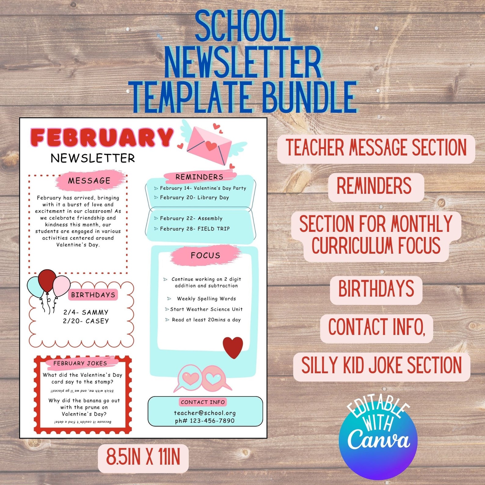 Classroom Newsletter Bundle, 12 Month Editable Teacher Newsletter ...