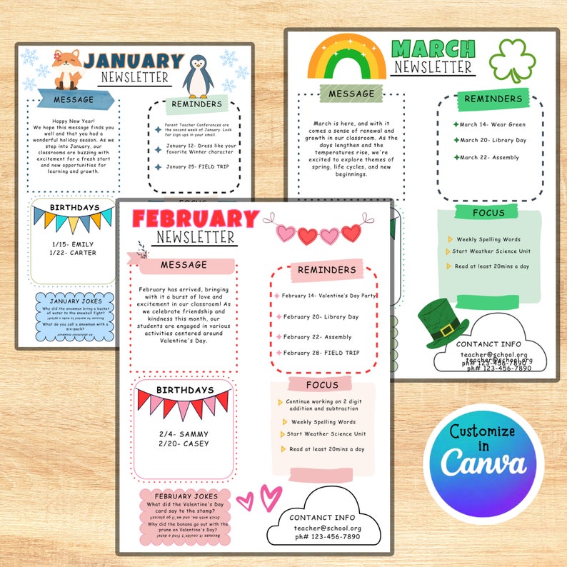 Classroom Newsletter Bundle, 12 Month Editable Teacher Newsletter ...
