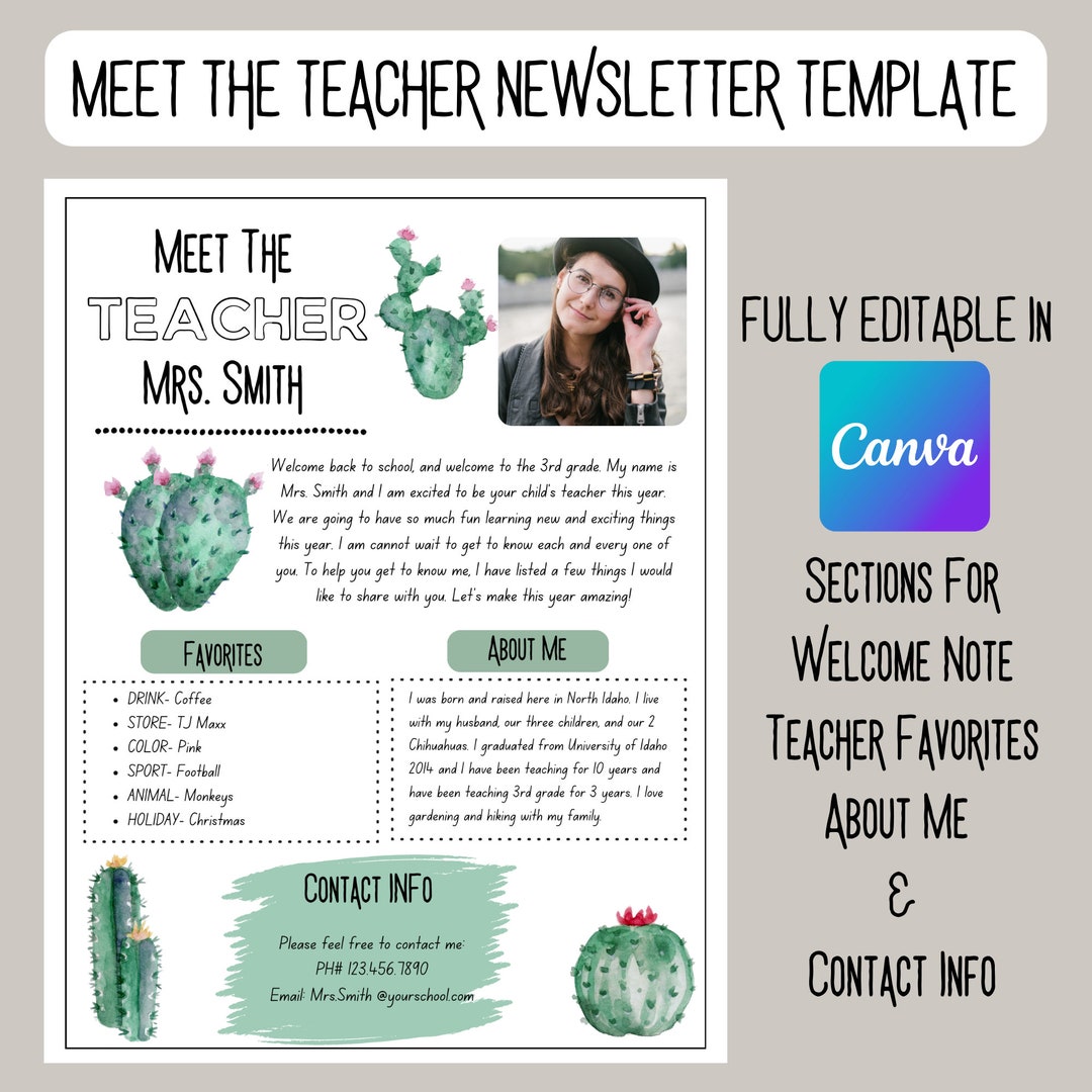 Meet the Teacher Newsletter Template, Teacher Newsletter Editable ...